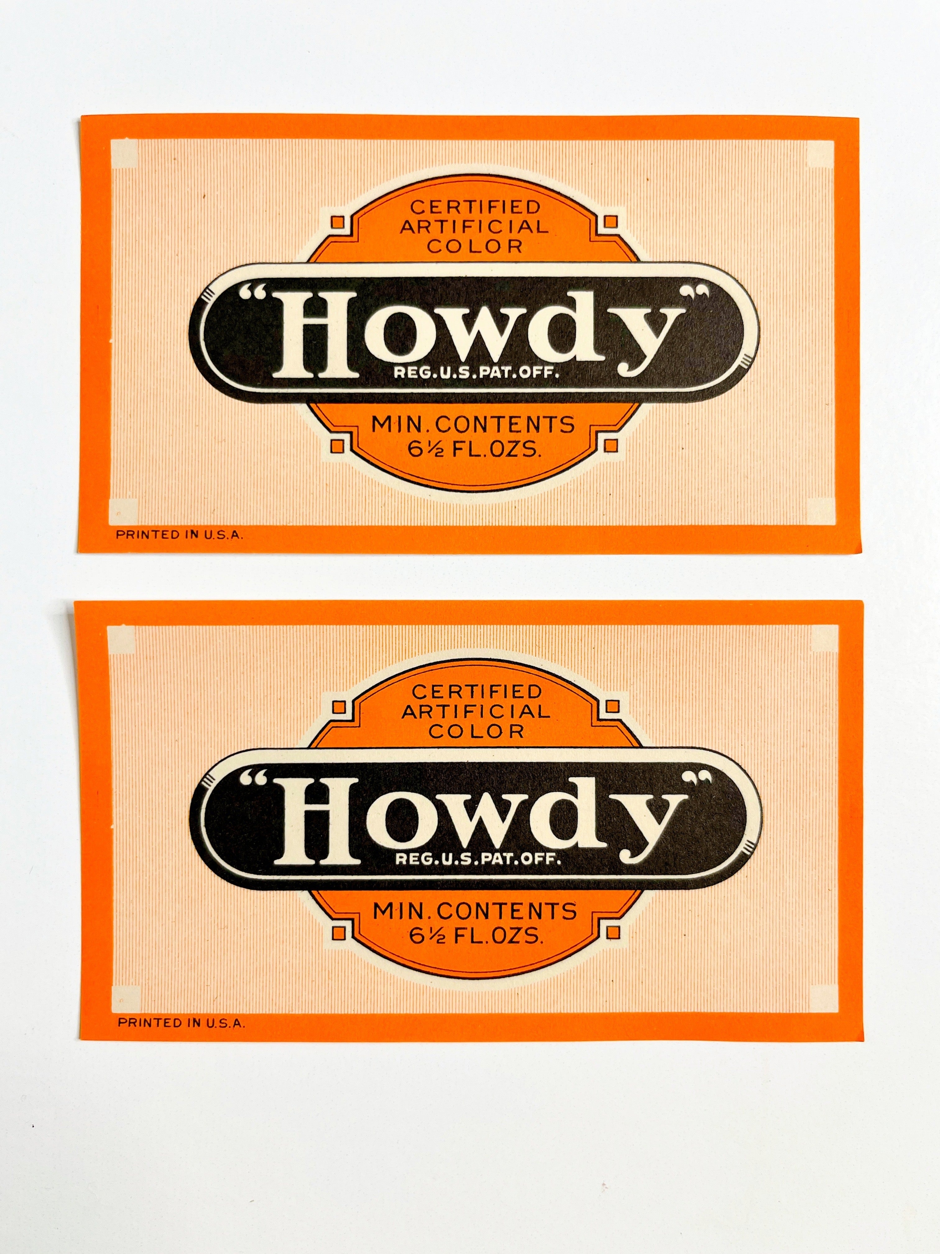 Orange & black vintage “Howdy” soda labels – PaperPippi
